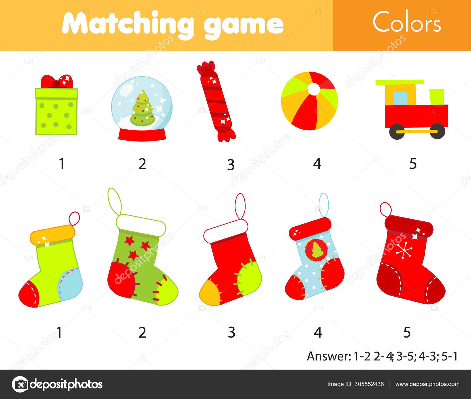 Matching children educational game. Match by color. Put gifts into ...