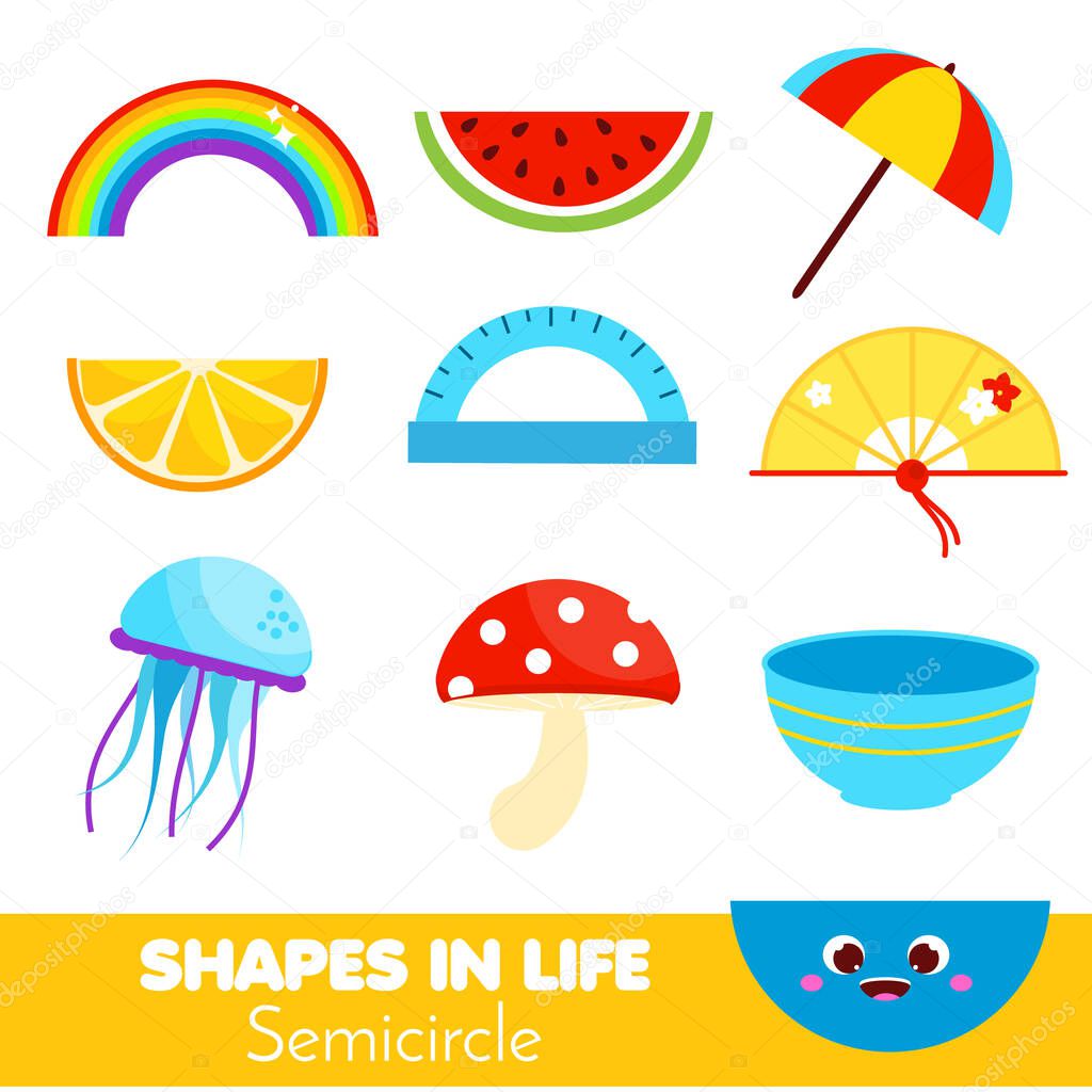 Formas en la vida. Semicírculo. Tarjetas de aprendizaje para niños ...