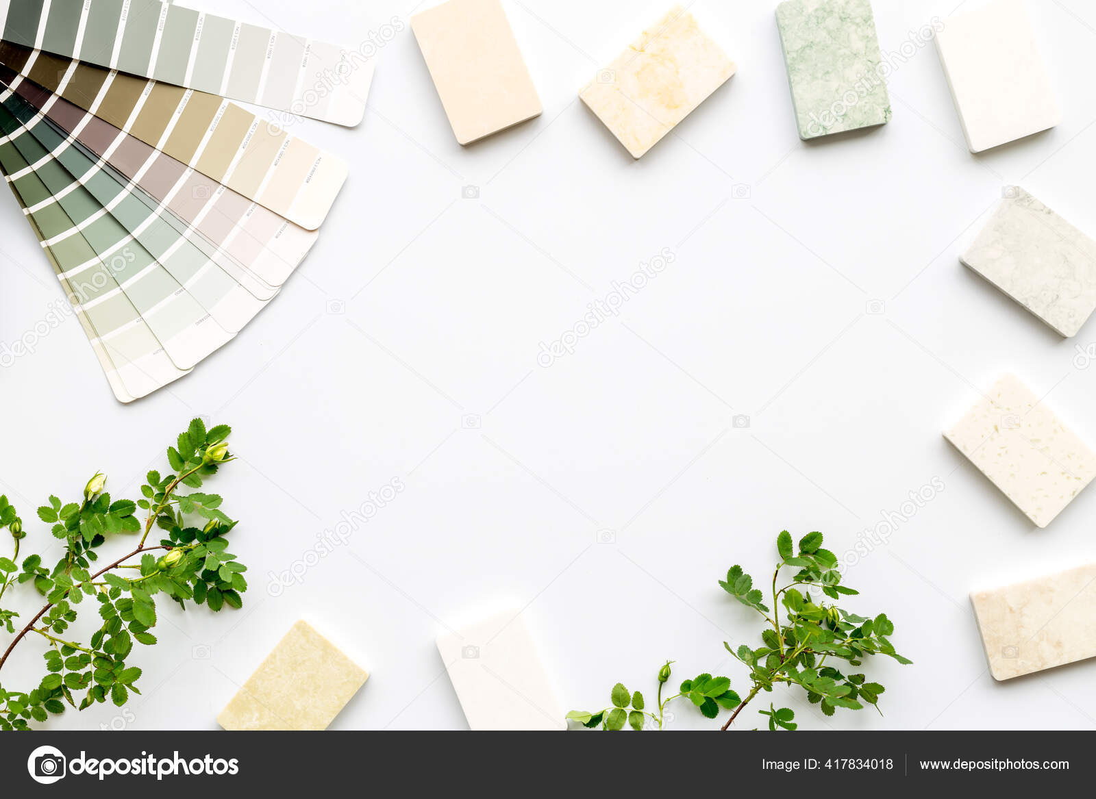 Sample of material and color scheme for interior design, above view ...