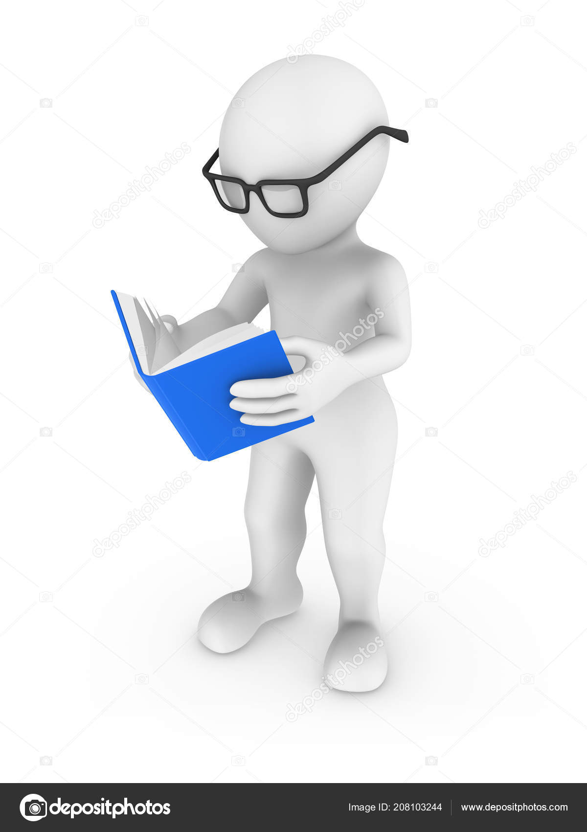 Rendered White Human Reading Book Rendered Illustration Stock Photo by ...