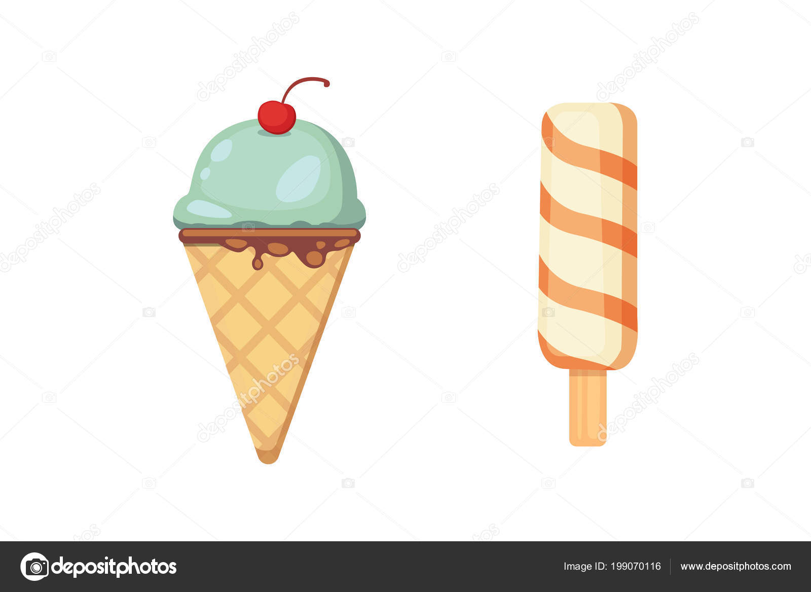 Samling av vektor tecknad glass illustrationer. Sommarmat. Stock Vector ...