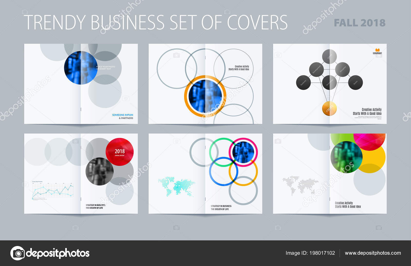 Abstract double-page brochure design round style with colourful circles ...