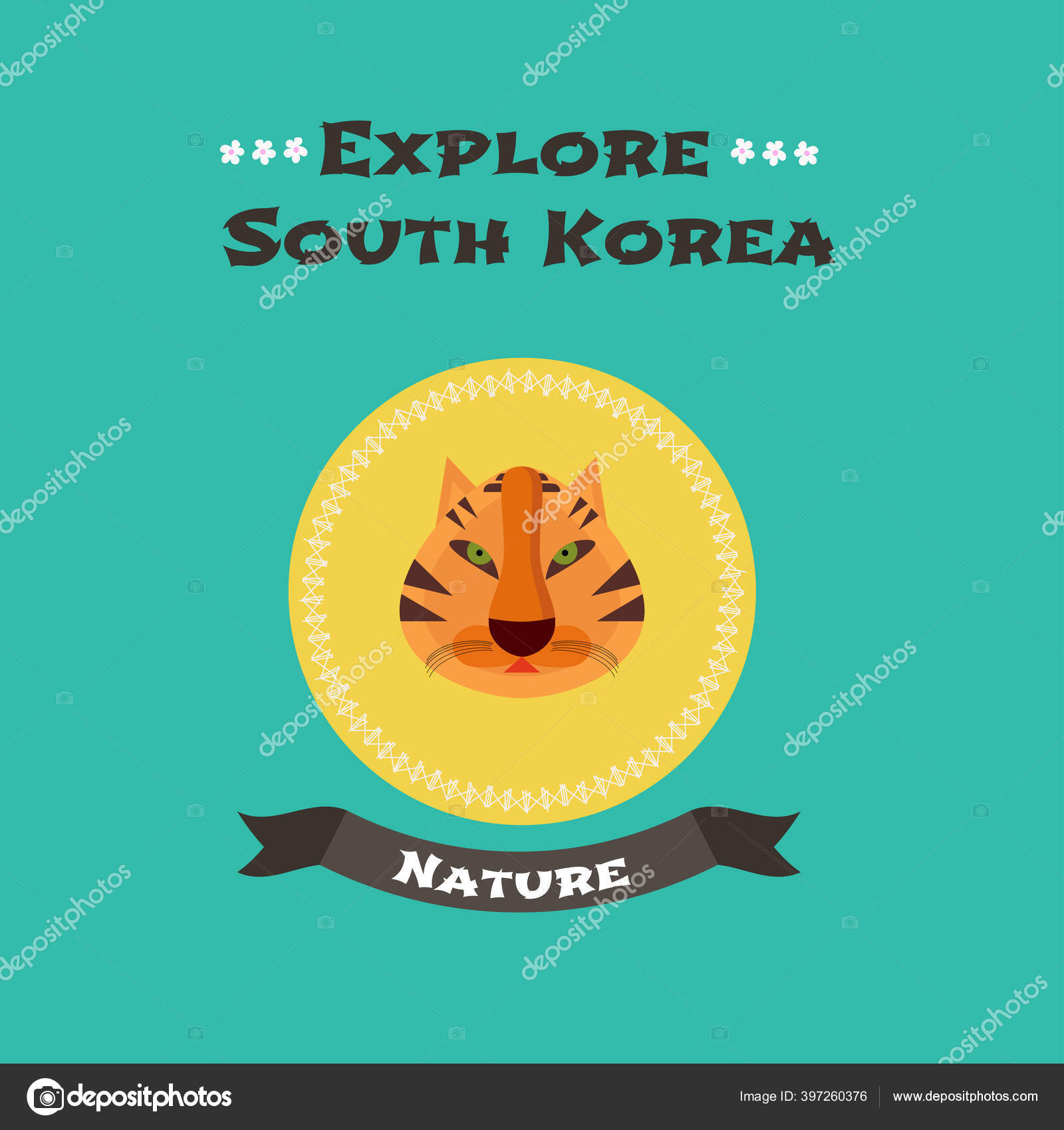 Korean National Symbol Tiger Vector Illustration Visit South Korea ...