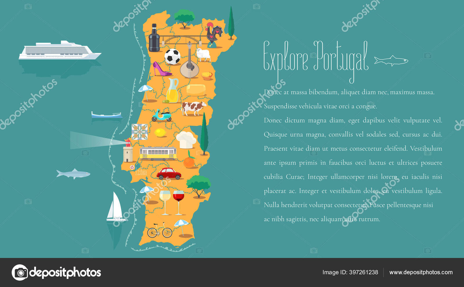 Map Portugal Horizontal Article Layout Vector Illustration Icons ...