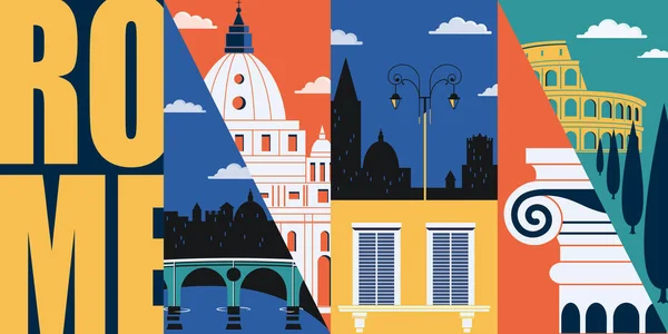 Rome Italy Vector Banner Illustration Cityscape Historical Landmarks ...