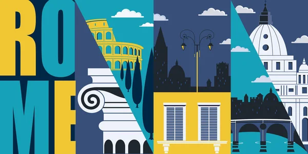 Rome Italy Vector Banner Illustration Cityscape Historical Landmarks ...