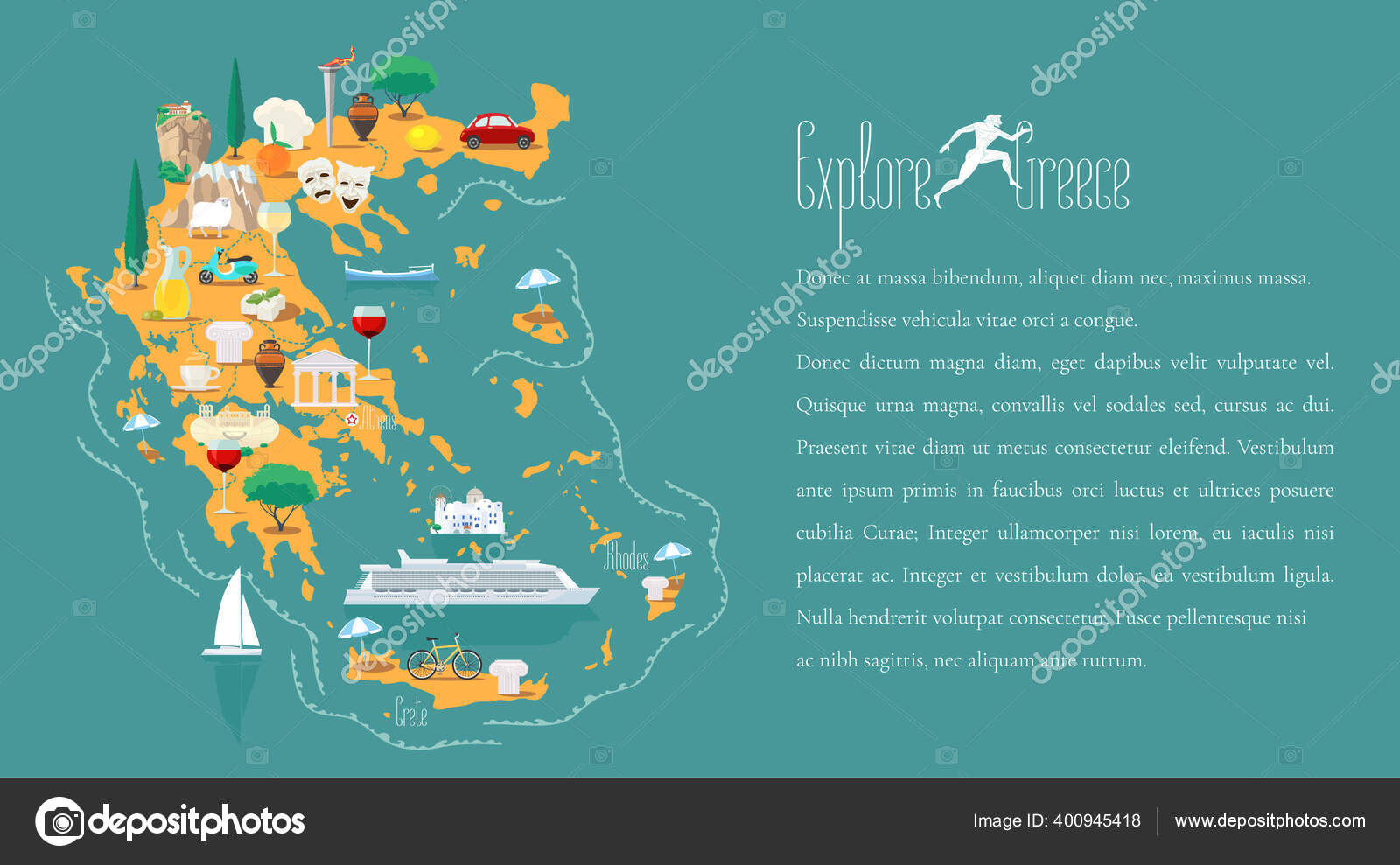 Map Greece Template Vector Illustration Icons Greek Ruins Columns ...