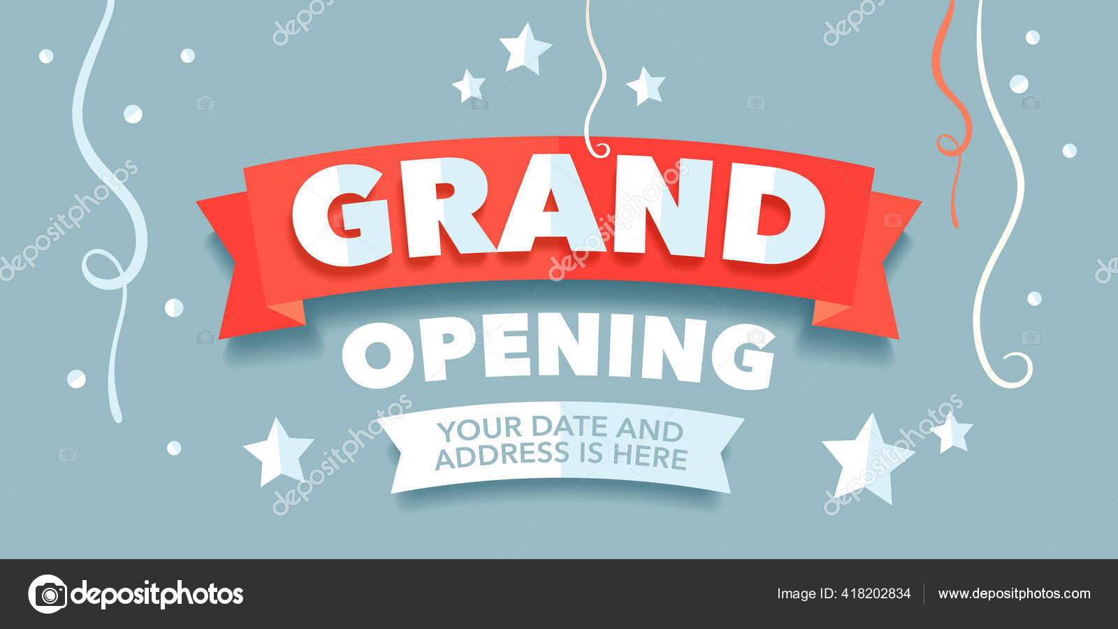 Grand Opening Vector Banner Festive Background Red Ribbon Template ...