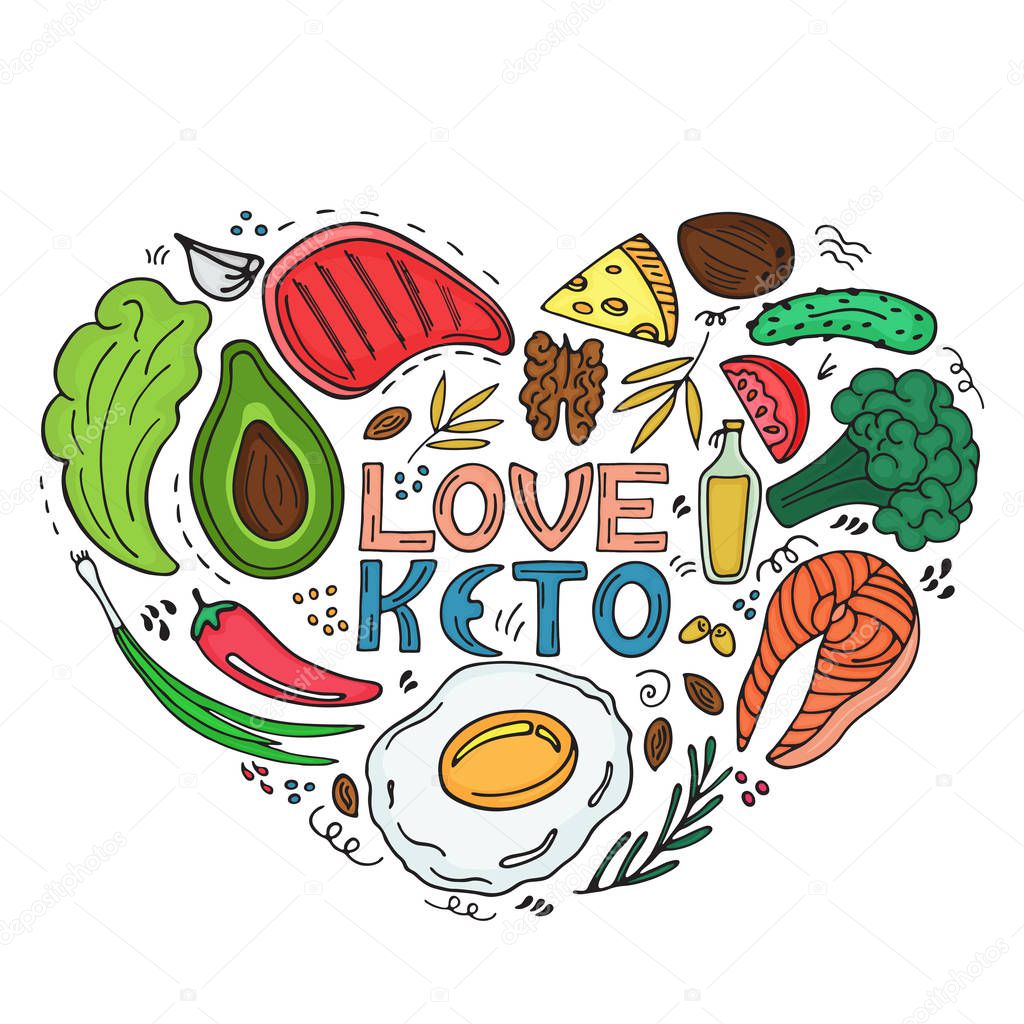 Love Keto - inscripción dibujada a mano. Banner en forma de corazón de ...