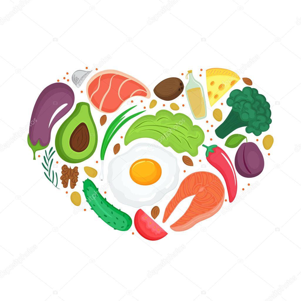 Comida Keto. Dieta cetogénica con verduras ecológicas, frutos secos y ...