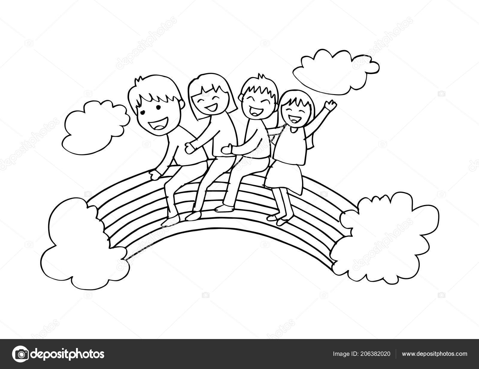 Cartoon Happy Kids Rainbow Stock Illustration by ©Handini #206382020