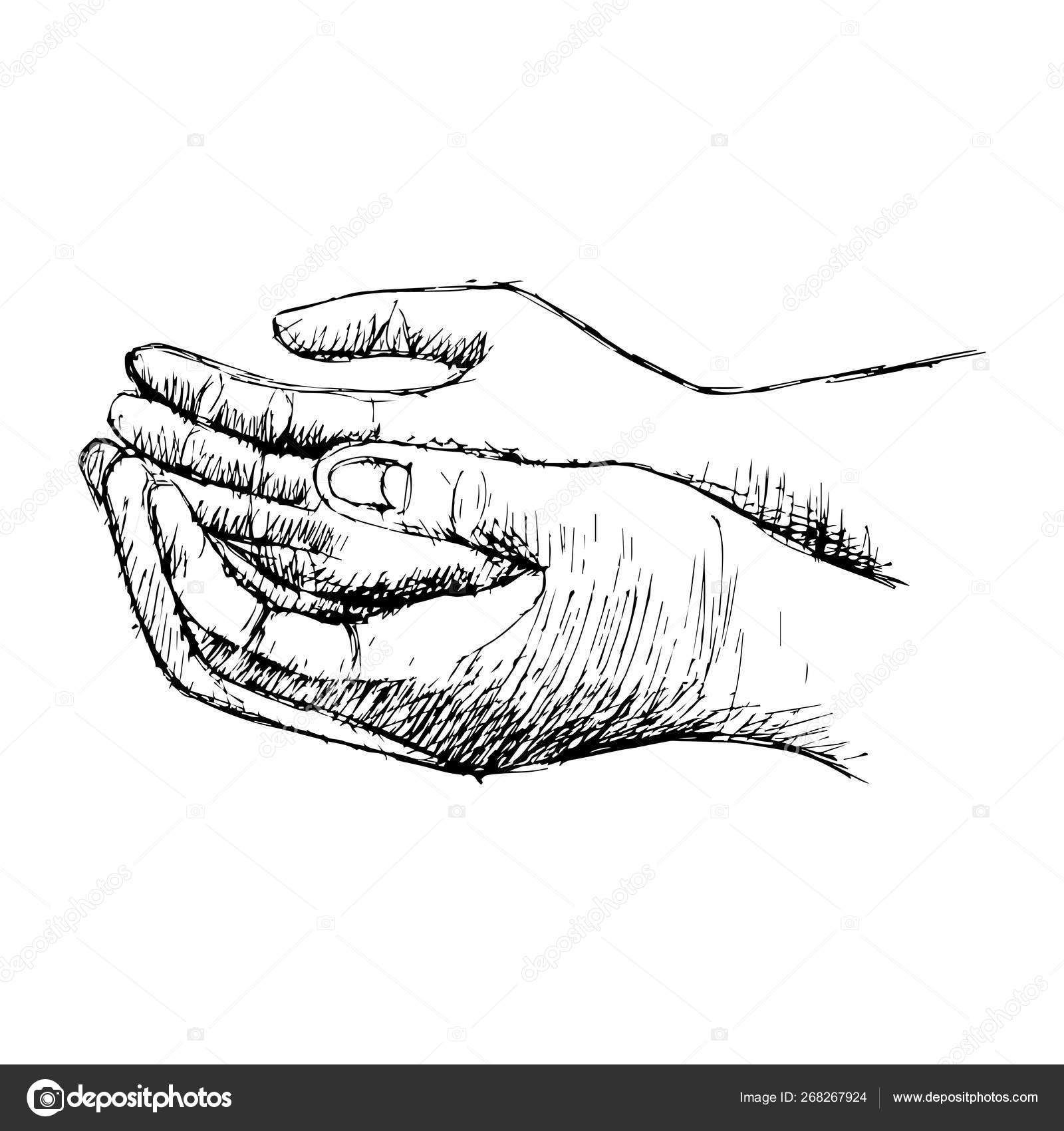 Biddende Handen Hand Tekening Illustratie vectorafbeelding door ...