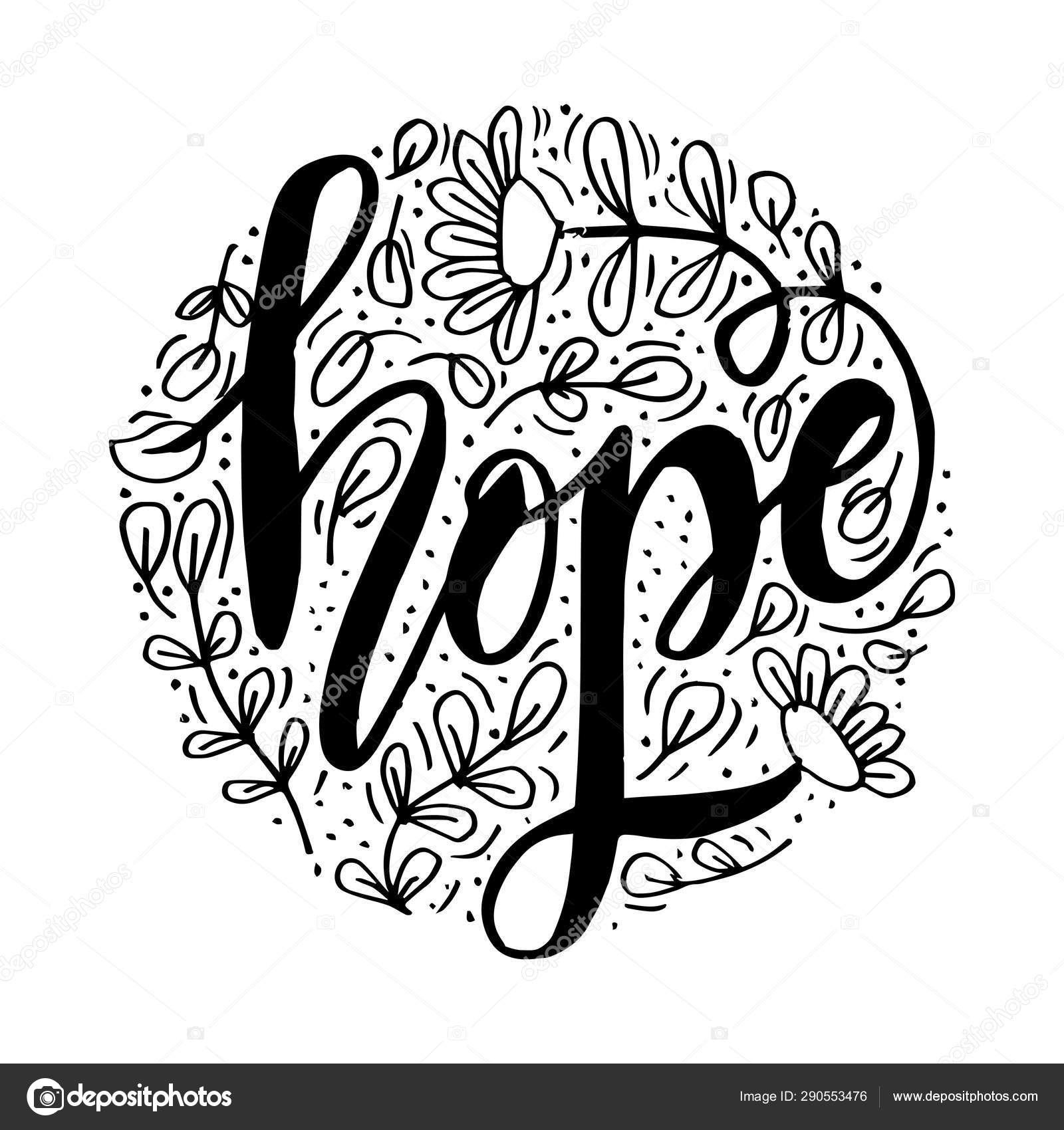 Hope Hand Lettering Typography Floral — Stock Vector © Handini #290553476