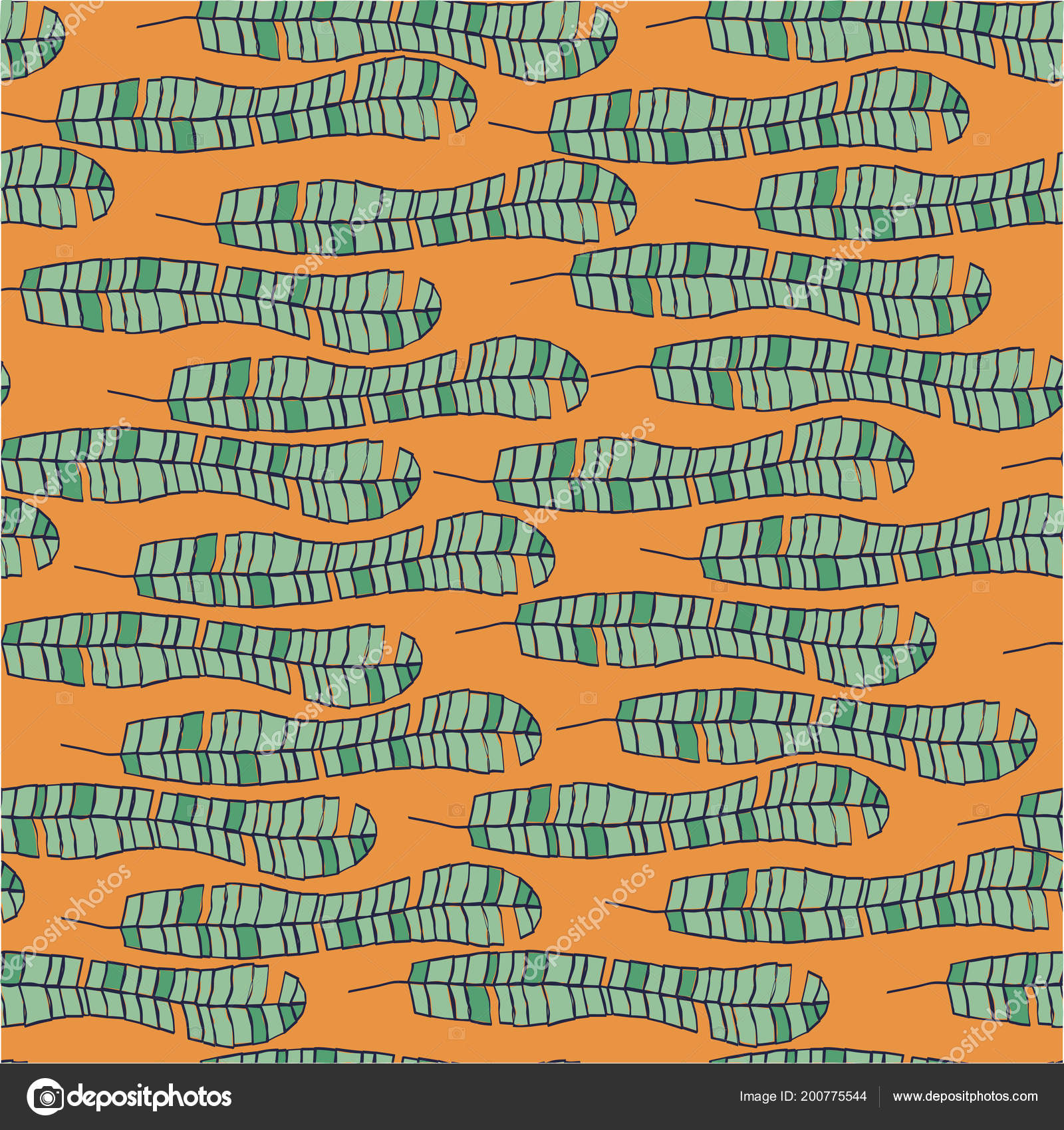 Seamless vector pattern with banana leaves on orange — Free Stock ...