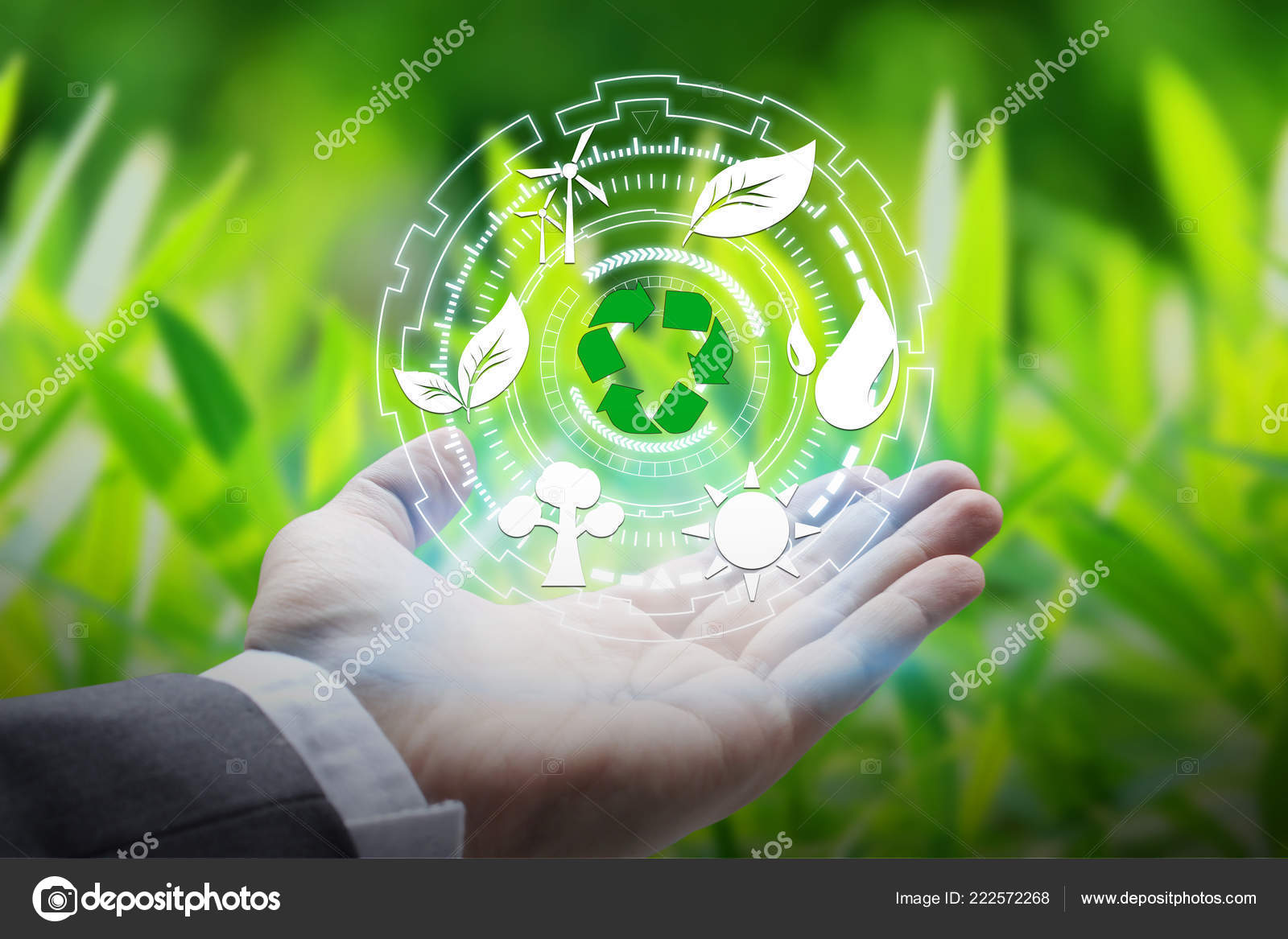 Hand Holding Environment Icons Network Connection Nature Background ...