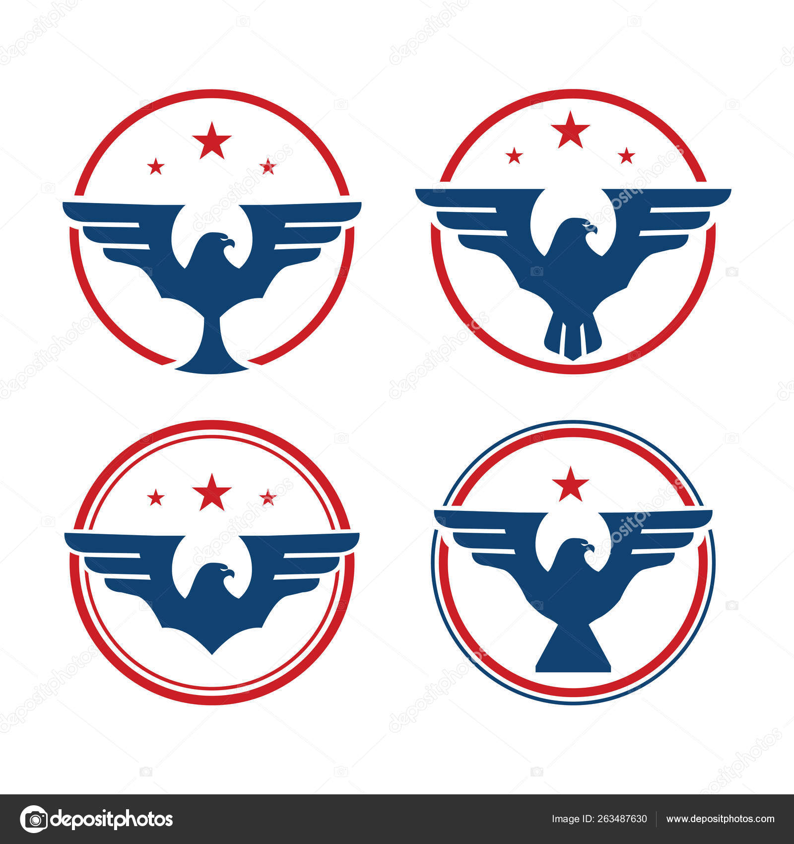 Circle Eagle Falcon Hawk Wings Star Emblem Logo Collection Stock Vector ...