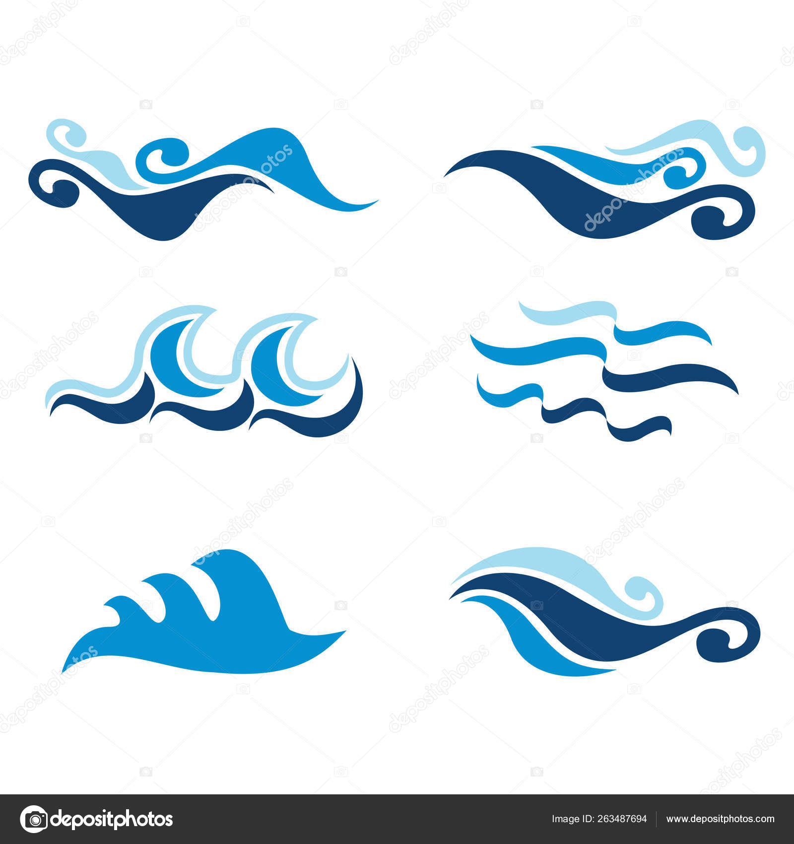 Blue Water Wave Symbol Sign Collection Set Stock Vector Image by ...