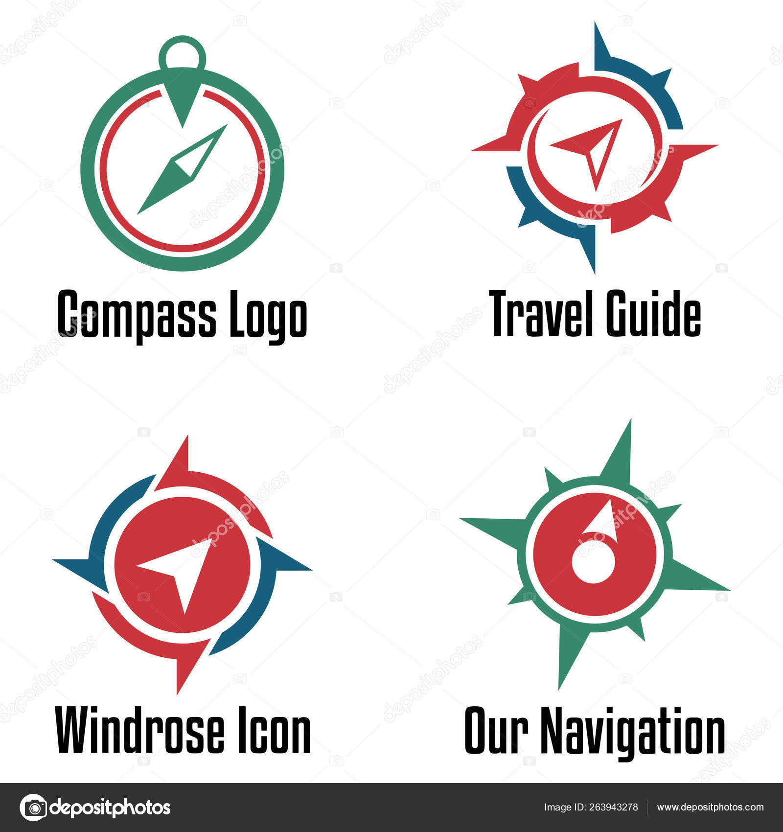 Unique Simple Compass Symbol Logo Template Collection Stock Vector ...