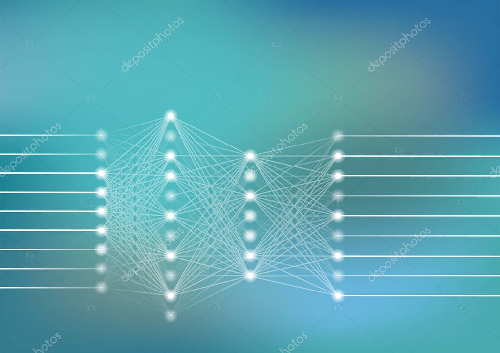 Ilustración Vectorial Red Neuronal Profunda Con Fondo Verde Claro Azul ...