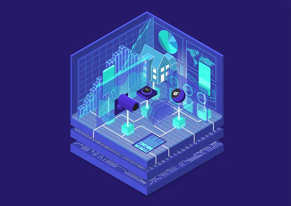 Blockchain Concept Symbol Floating Blocks Isometric Vector Illustration ...