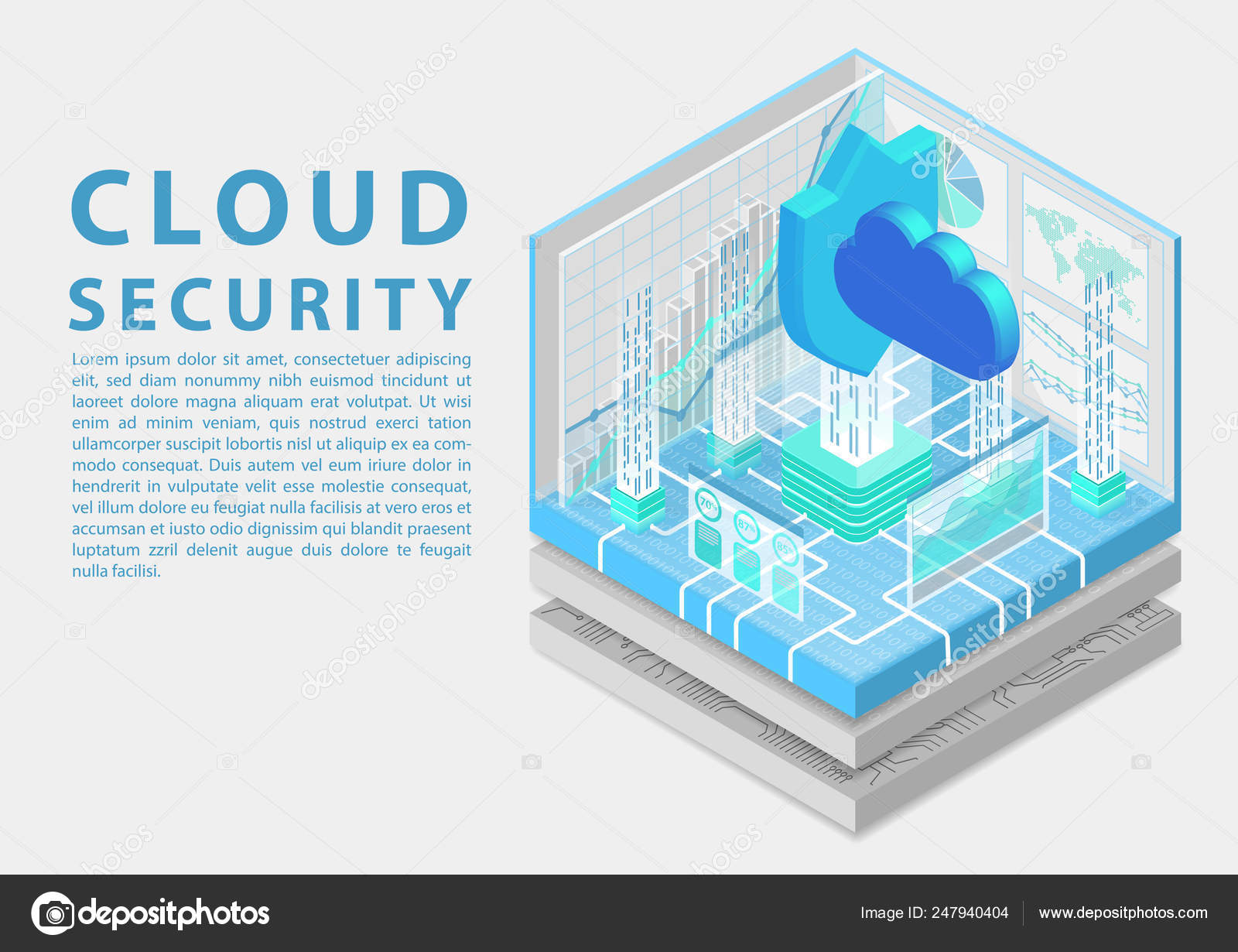 Cloud Computing Security Concept Symbol Floating Cloud Shield Isometric ...