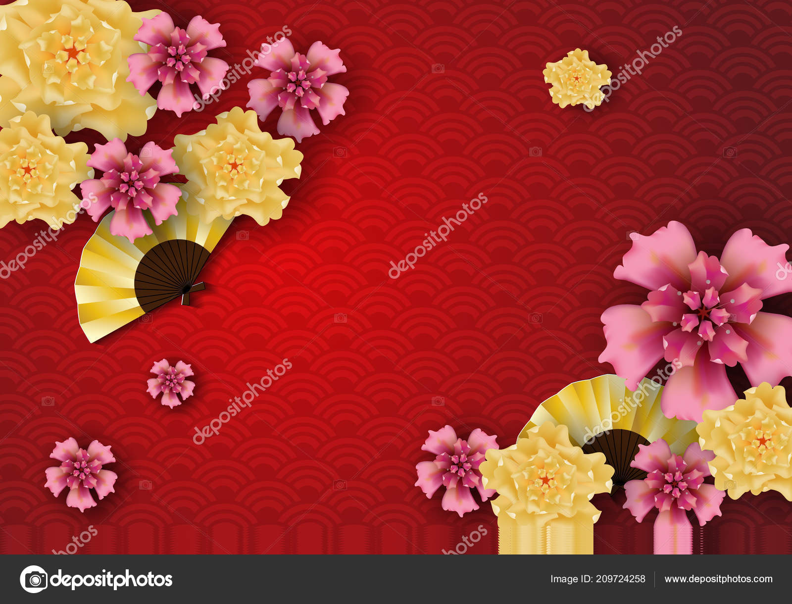 Paper Art Chinese Traditional Asian Elements Template Background Vector ...