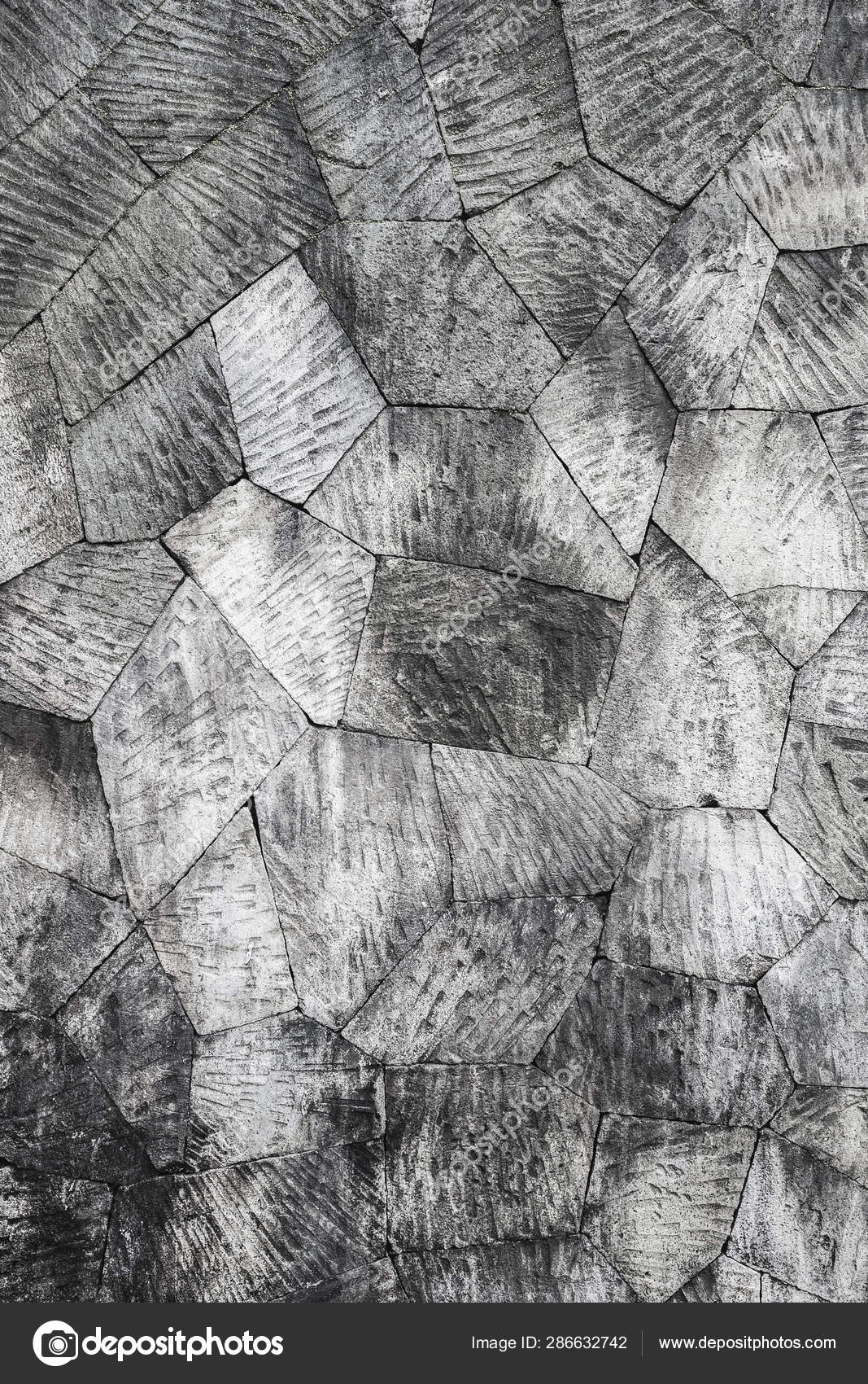 Grey stone wall background, pattern with different geometric sha Stock ...