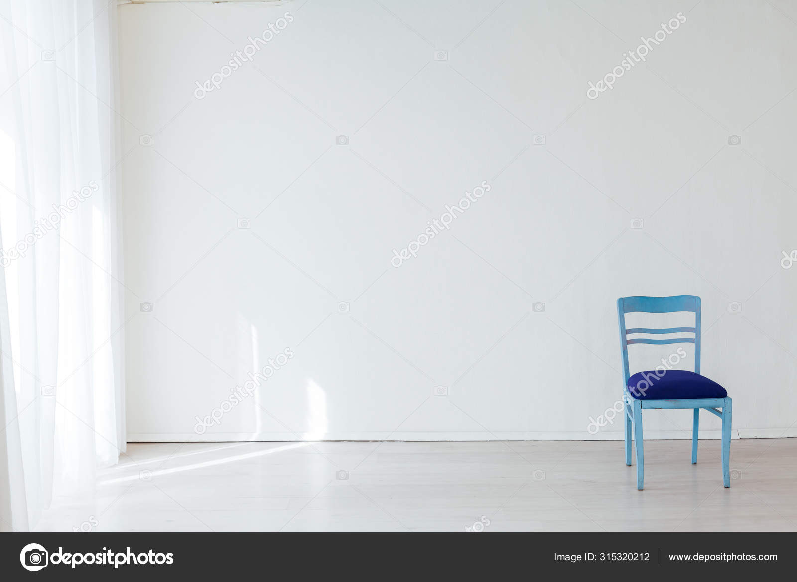 One chair in the interior of an empty white room — Stock Photo ...