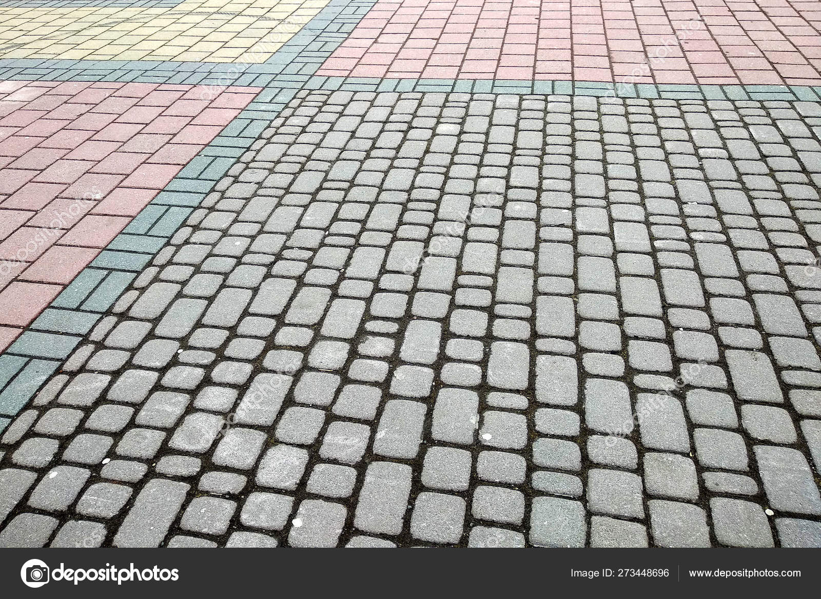Stone pavement in perspective. Granite cobblestone pavement tile ...