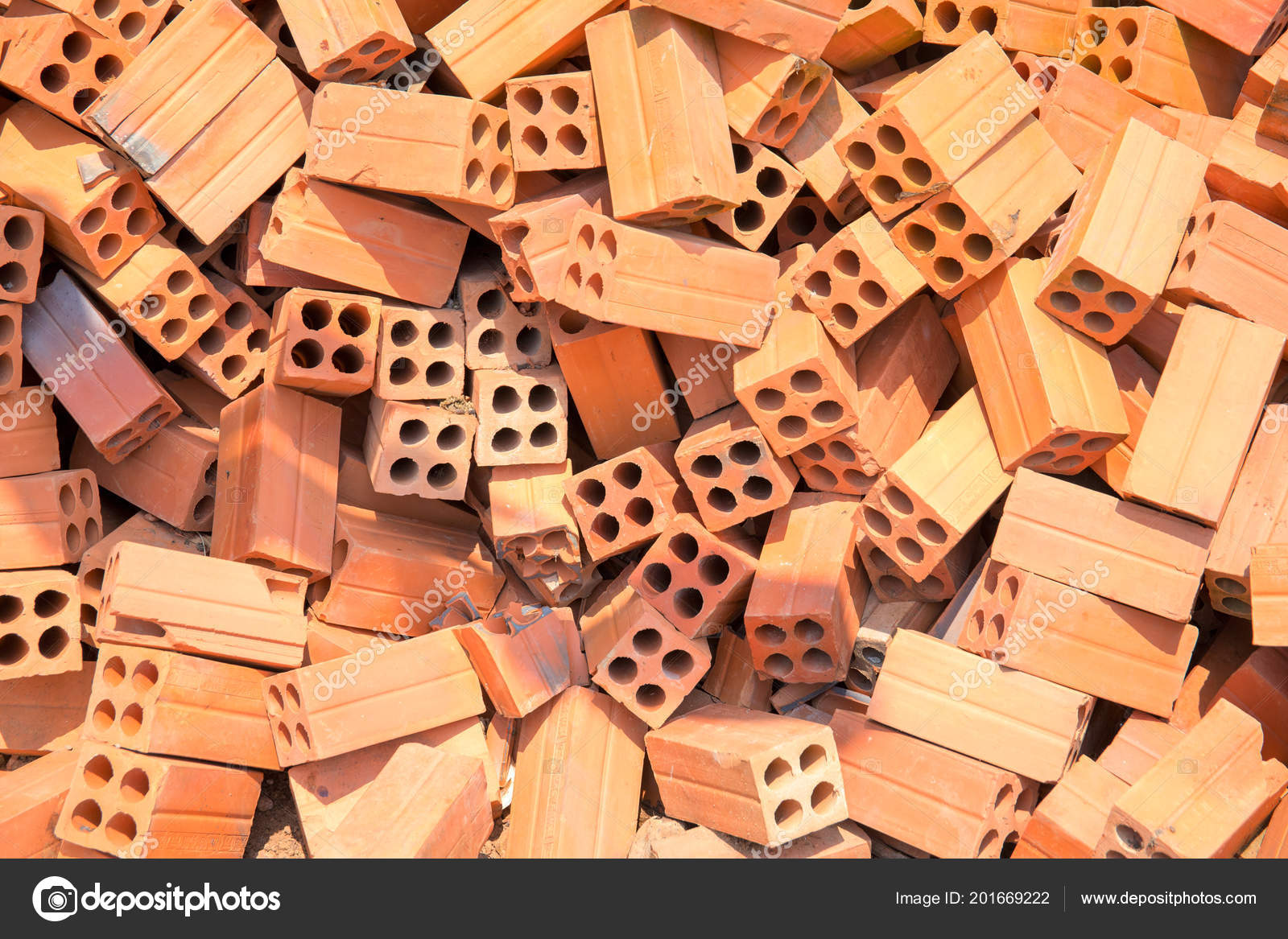 Red Bricks Messy Pile Background Construction Site Detail Orange Bricks ...