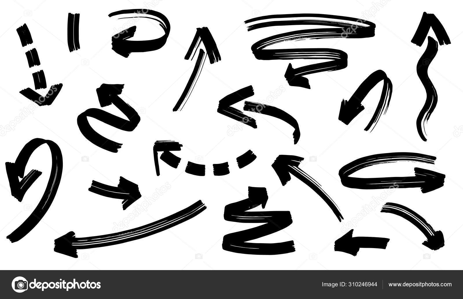 Grungy black arrow set on white background. Rough textured comic signs ...