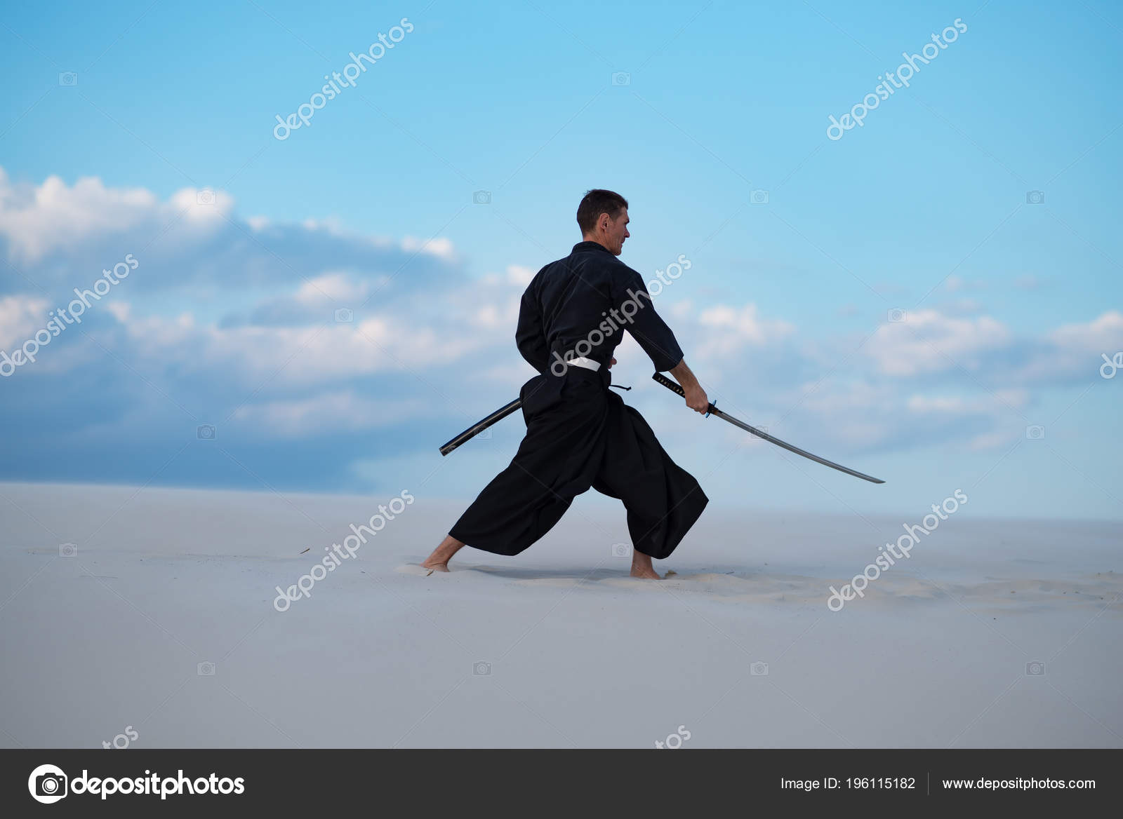 Focused Man Traditional Japanese Clothes Sword Katana Training Martial ...