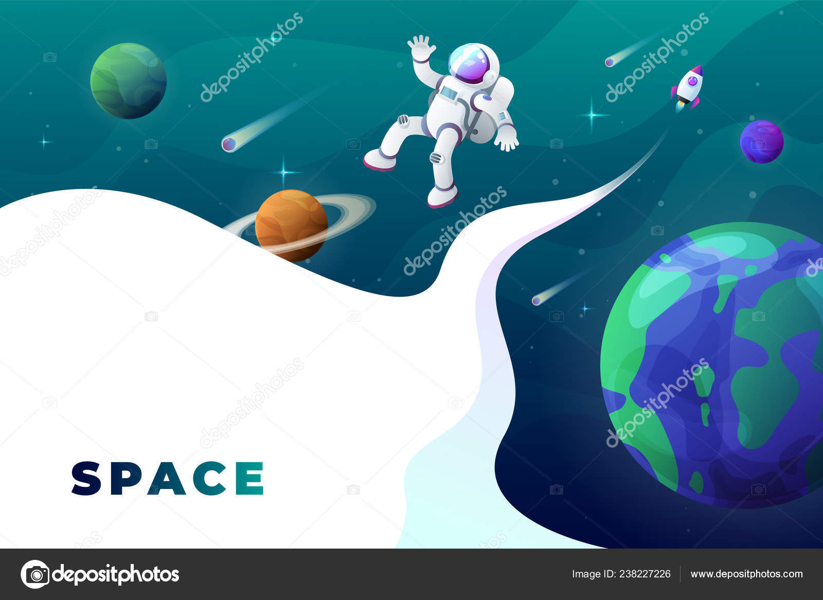 Space flat vector background, planets and stars. Space for your text ...