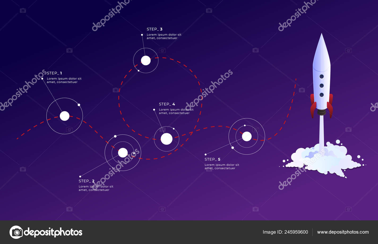 Startup Route to Success. Rocket ballistics path Timeline. Vector ...