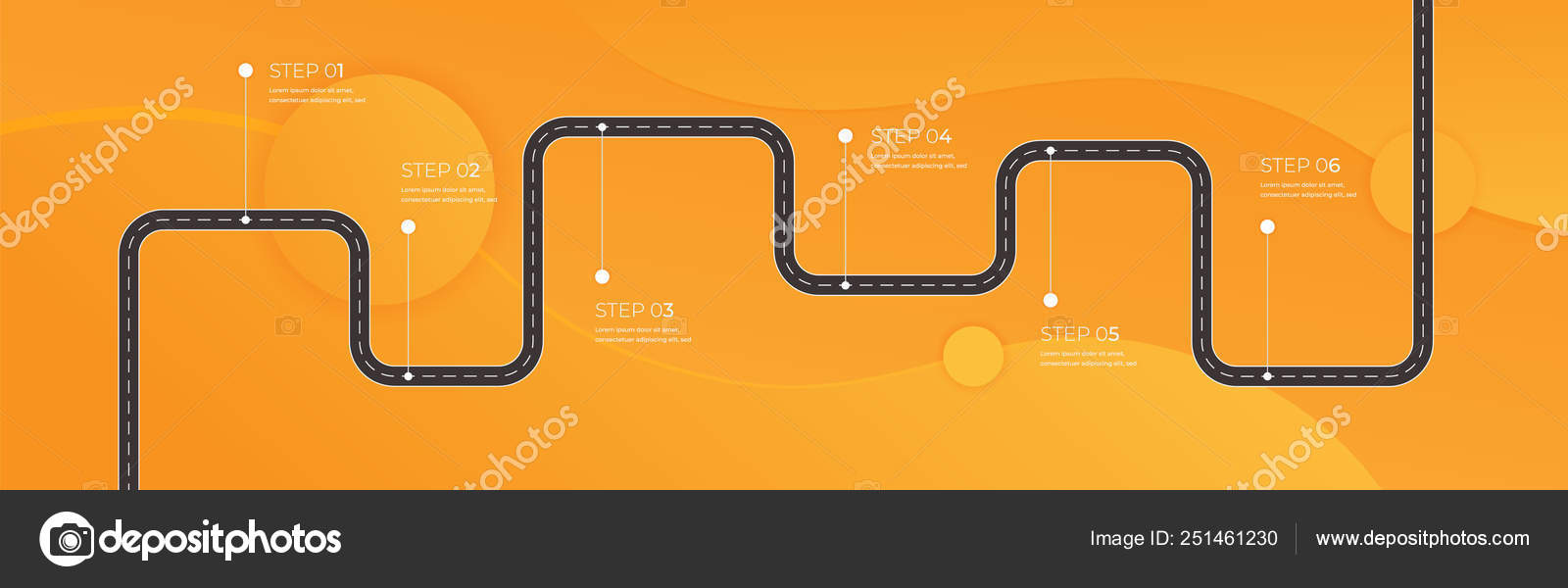 Road map and journey route infographics template. Winding road timeline ...