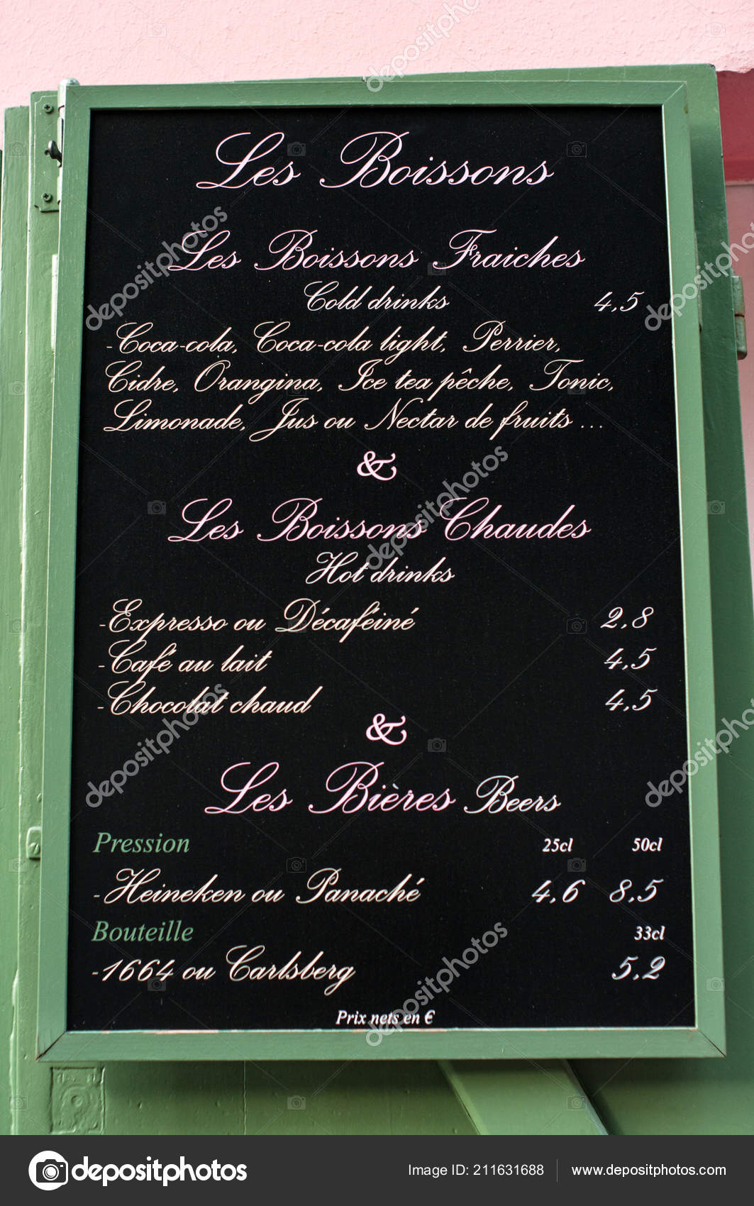 French Cafe Chalkboard Menu Menu Board Outside French Restaurant Stock