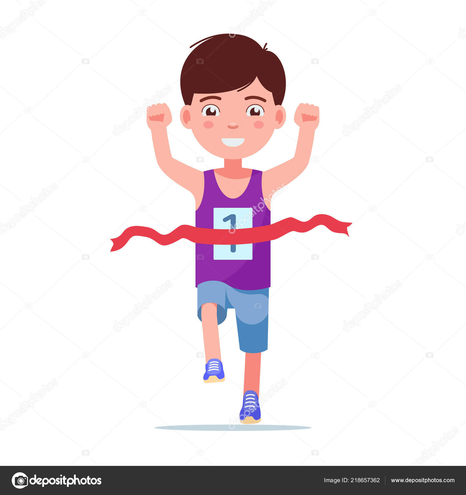 Ilustracion Vectorial De Dibujos Animados Nino Corriendo Maraton Imagen