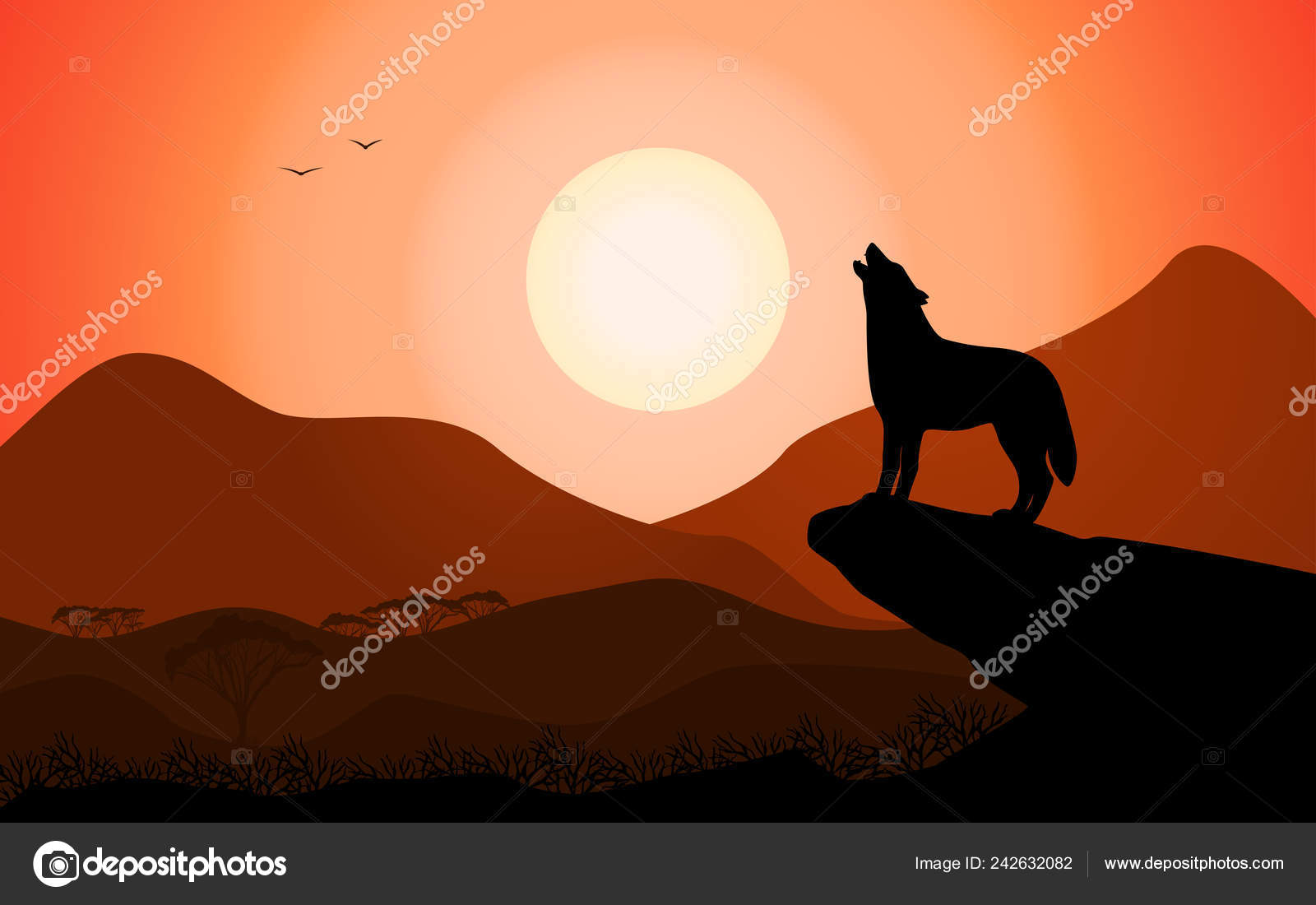 Sonnenuntergang Wolf Vektorgrafik