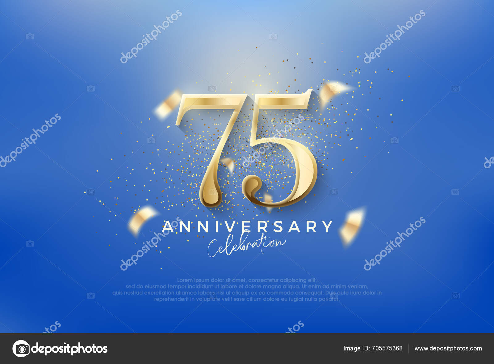 Elegant Number 75Th Gold Glitter Blue Background Premium Vector Poster ...