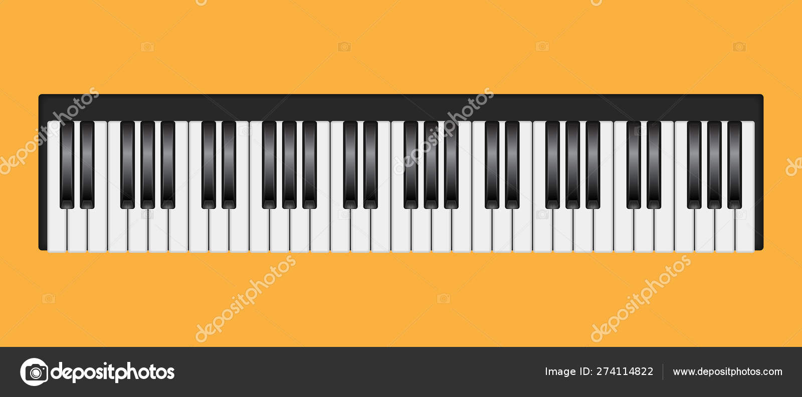 Keyboard piano or synthesizer in a realistic style. Top view .Is ...