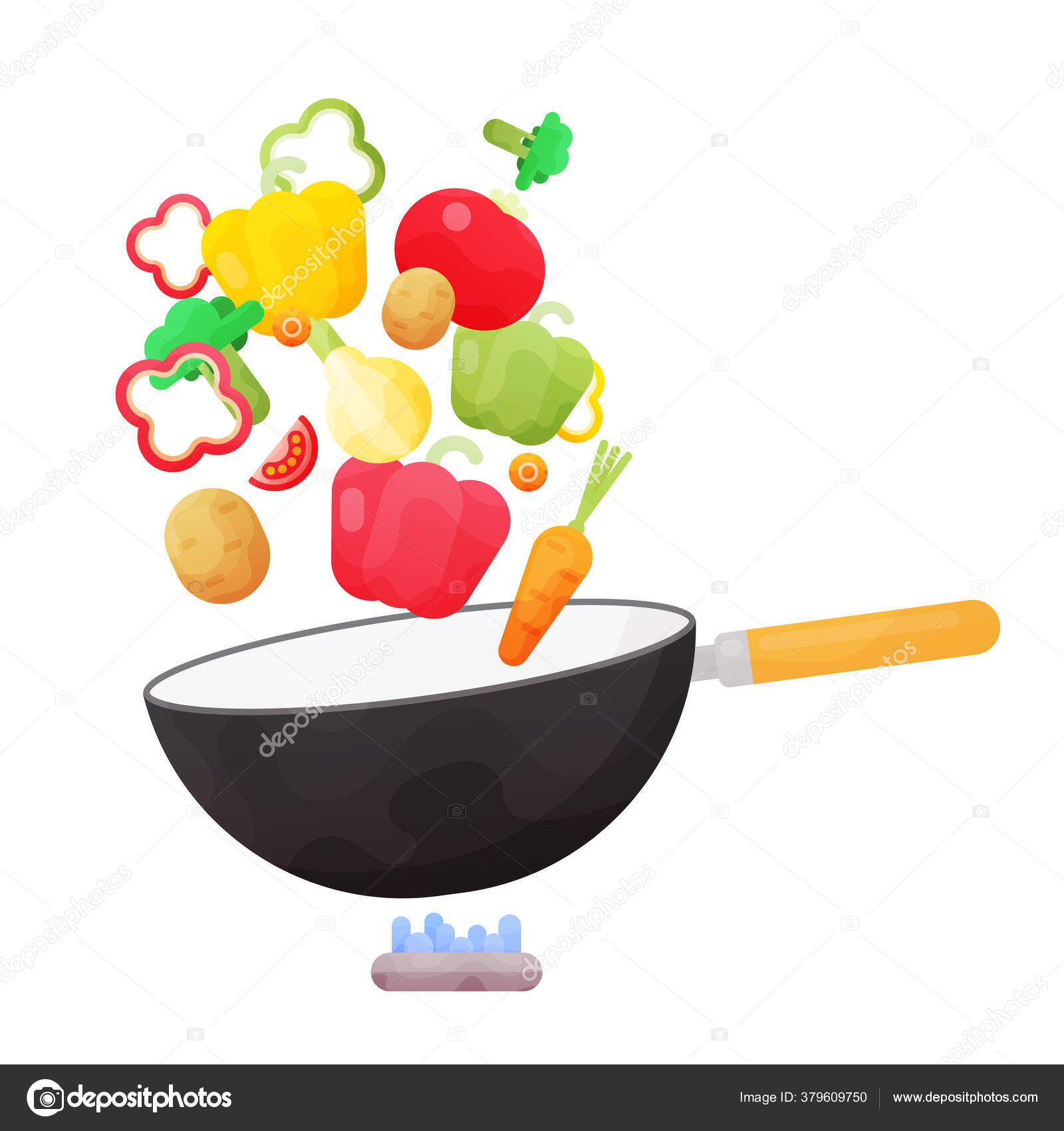 Revuelve Fríe Proceso Cocción Ilustración Vectorial Tirando Comida ...