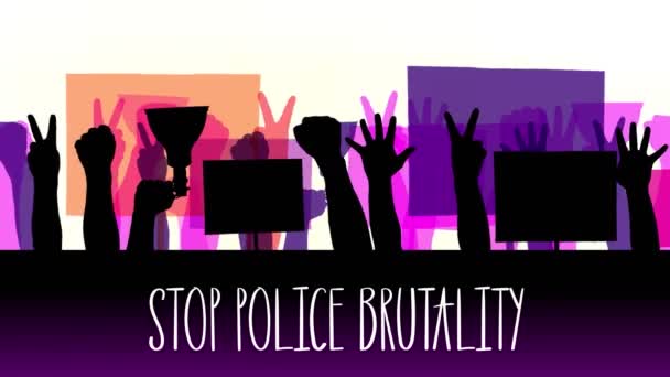 Animation with text- Stop police brutality. black silhouettes of ...