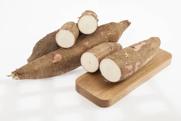 Raw Yucca White Background Manihot Esculenta Cassava Raw Tuber — Stock ...