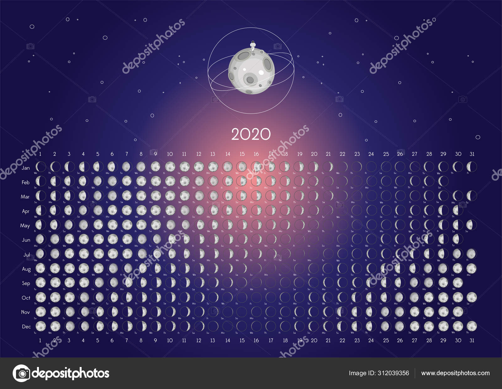 Moon Calendar 2020 Southern Hemisphere Blue Stock Vector by ©biuro ...