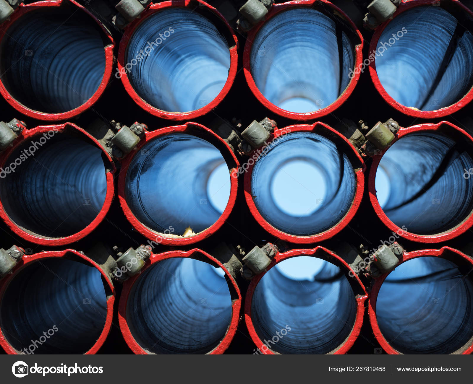 Jet tubes blowing. Look through the tubes of Grad system multiple ...