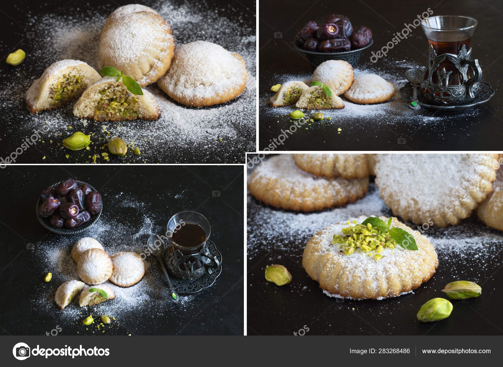 Collage the showing Egyptian cookies "Kahk El Eid". Arabian cuisine ...