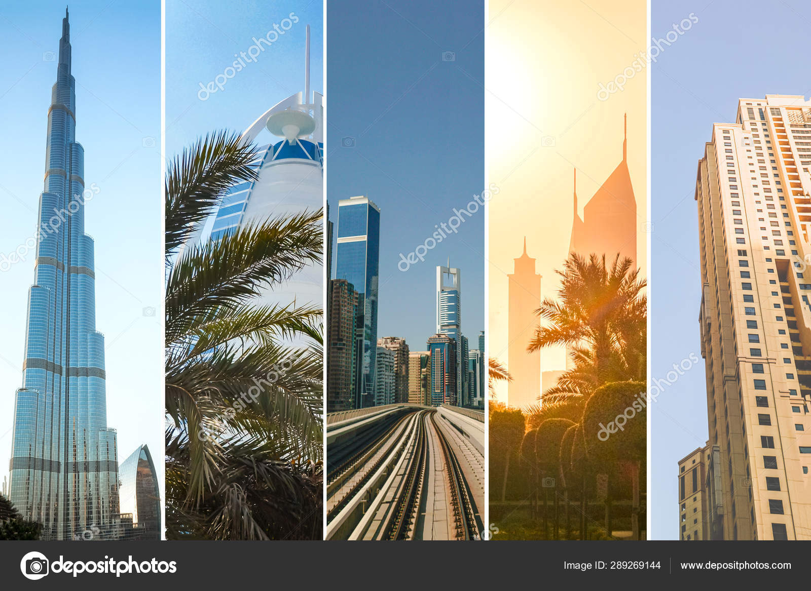 Collage from different pictures of beautiful views of Dubai – Stock ...