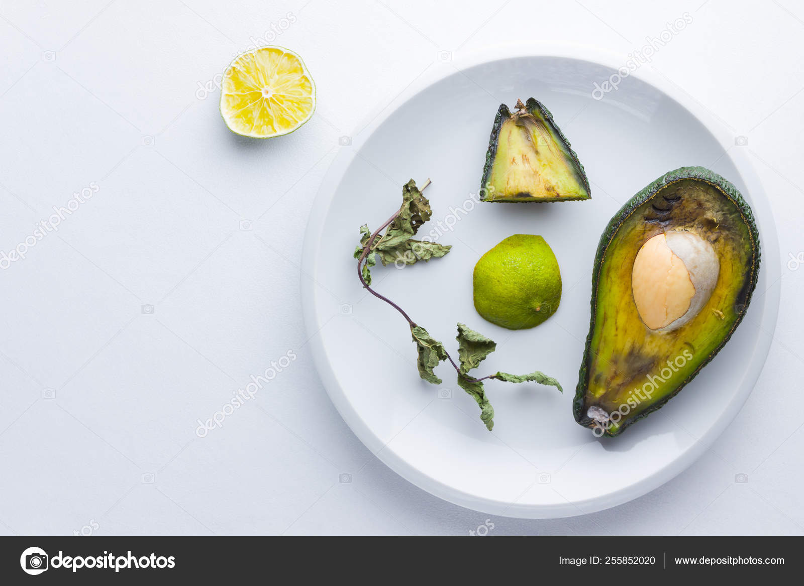 Ugly Food White Background Ugly Rotten Avocado White Plate Bad Stock ...