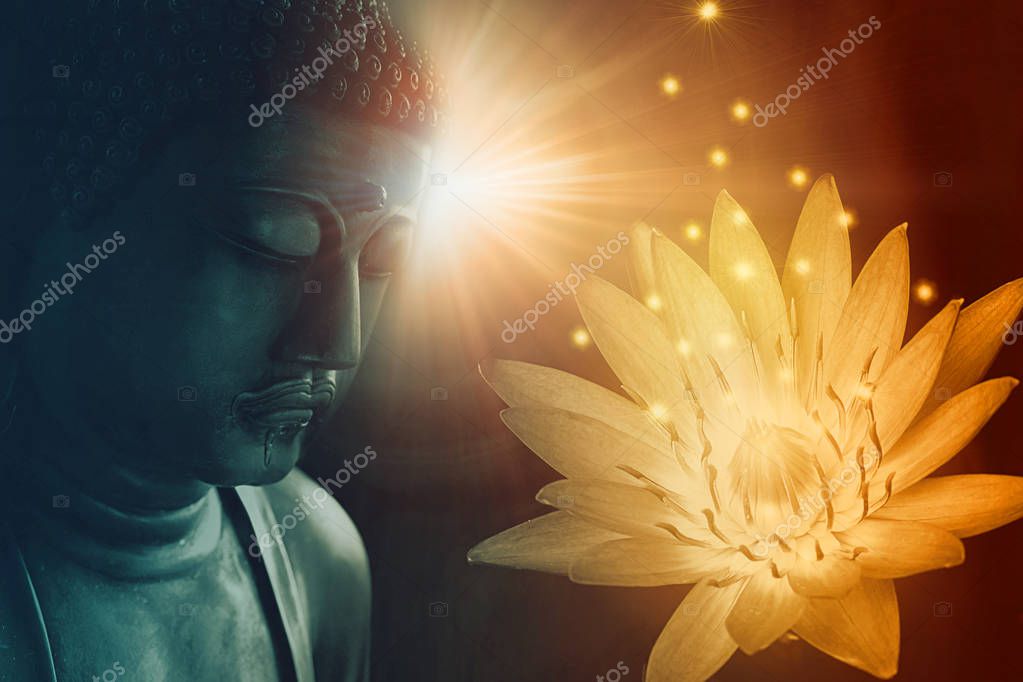 cara buda paz iluminar con la luz de loto de oro de la paz budista 2024