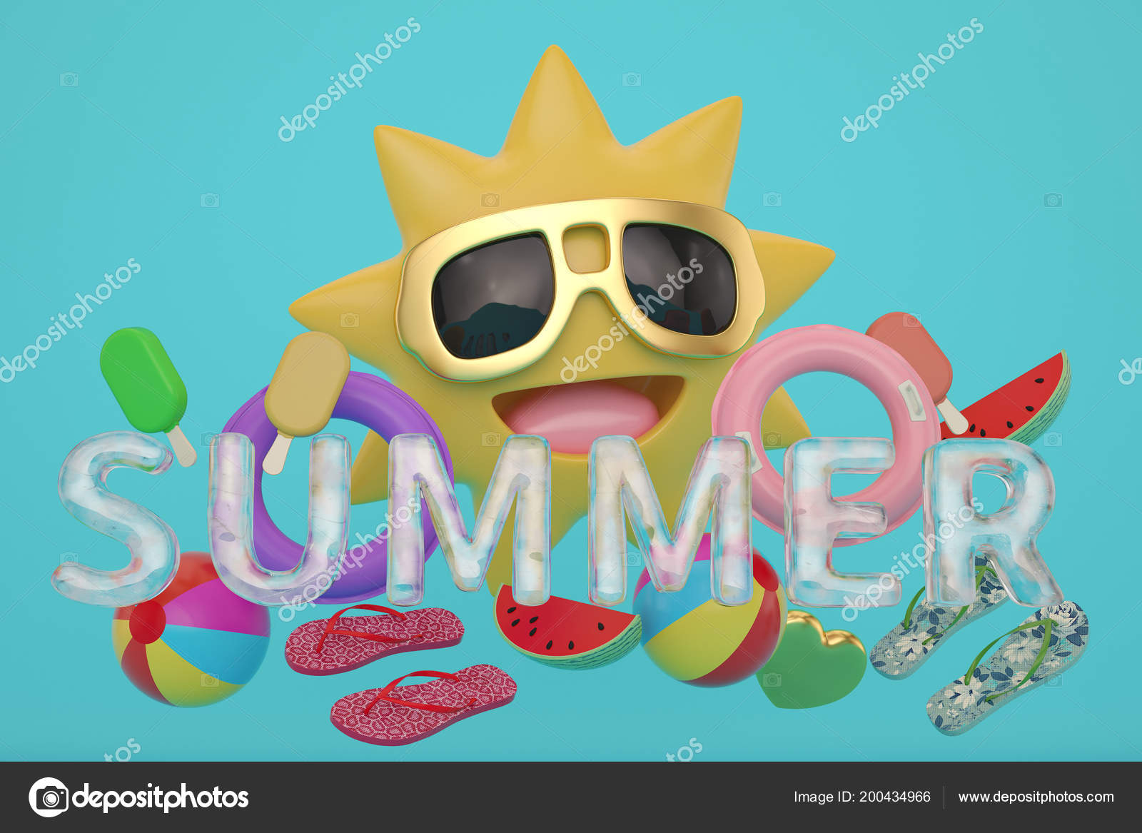 Cartoon Sun Summer Word Blue Background Illustration Stock Illustration ...